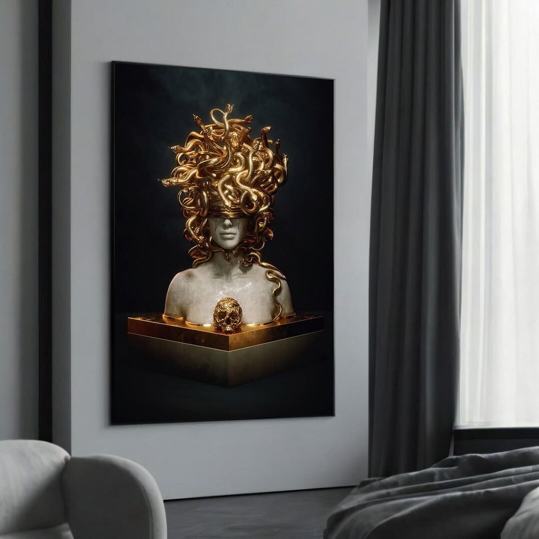Golden Medusa Bust Canvas Painting Gift – Luxurious Mythological Art ...