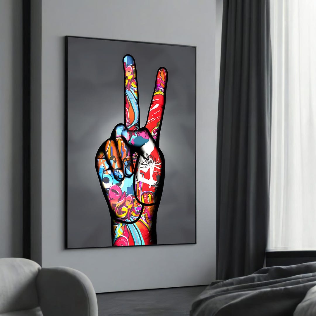 Vibrant Graffiti Peace Sign Canvas Painting – Bold Street Art Decor for ...