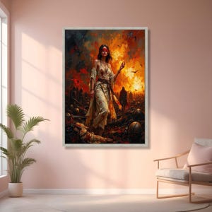 Mystic Warrior Woman, Bloodied Dress Canvas, Fantasy Battle Scene ...