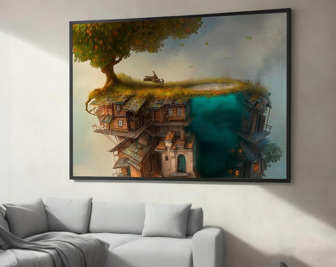 Surreal Landscape With Floating Structures Art Print 18x24in - Etsy