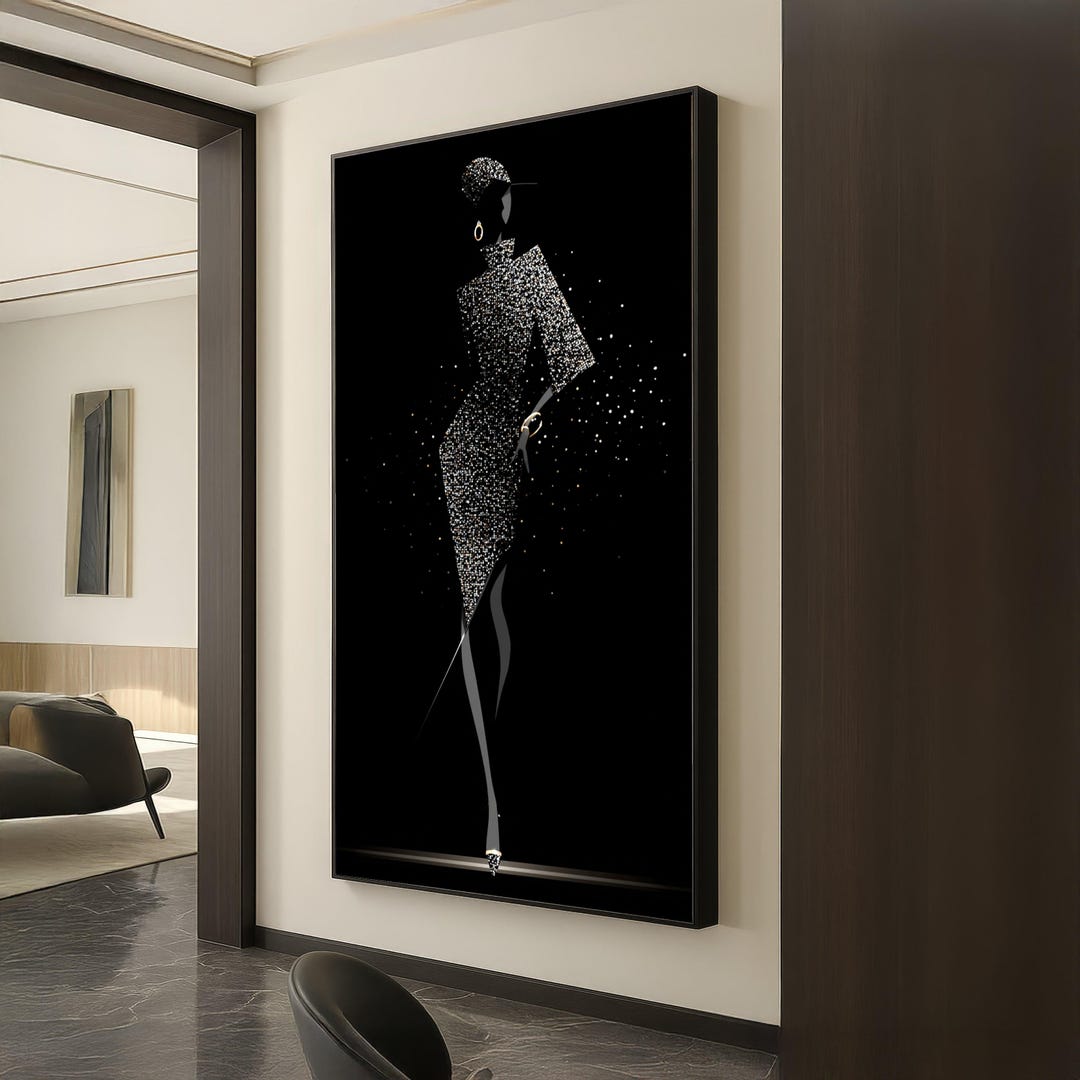Glamorous Glittering Fashion Silhouette Canvas, Modern Chic Woman Art ...