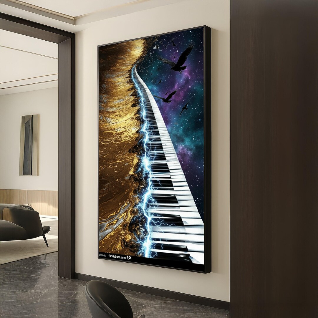 Cosmic Piano Keys Canvas Wall Art, Abstract Musical Landscape, Electric ...