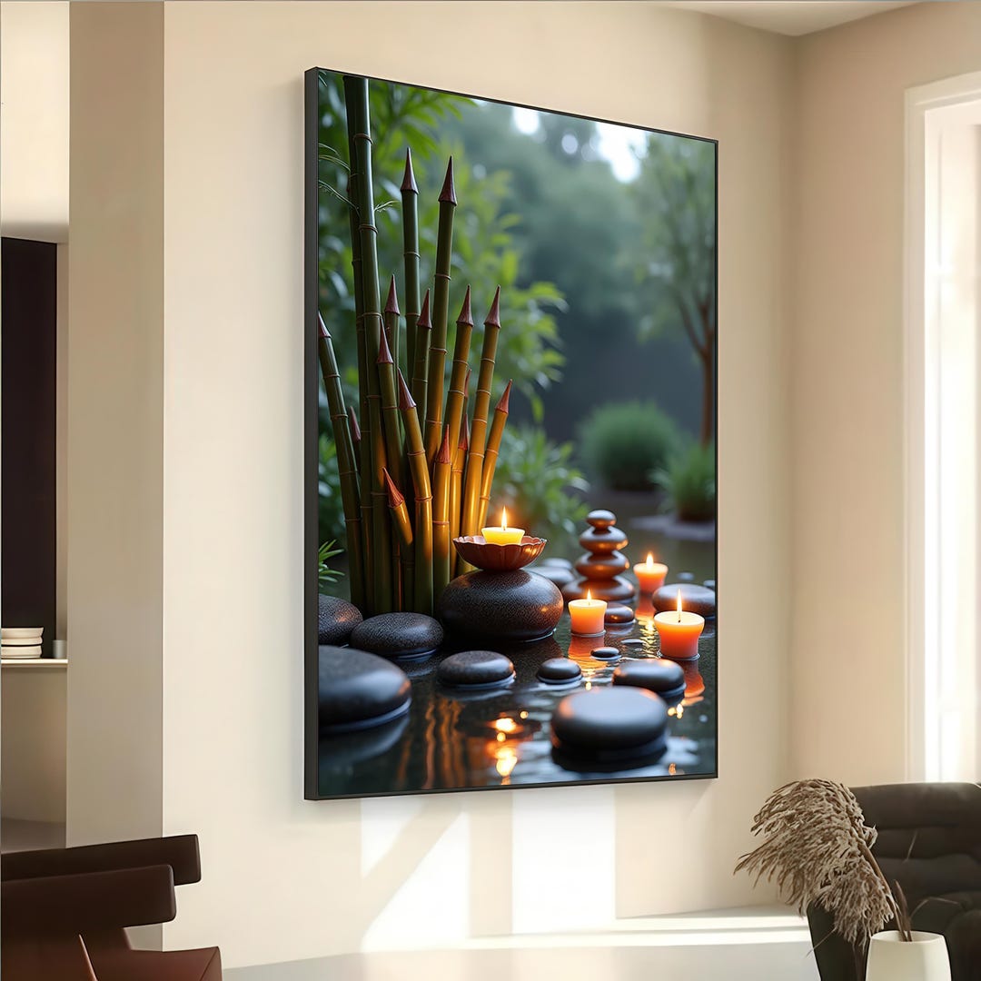 Zen Stones and Candlelight Canvas Wall Art With Bamboo and Water Calm ...