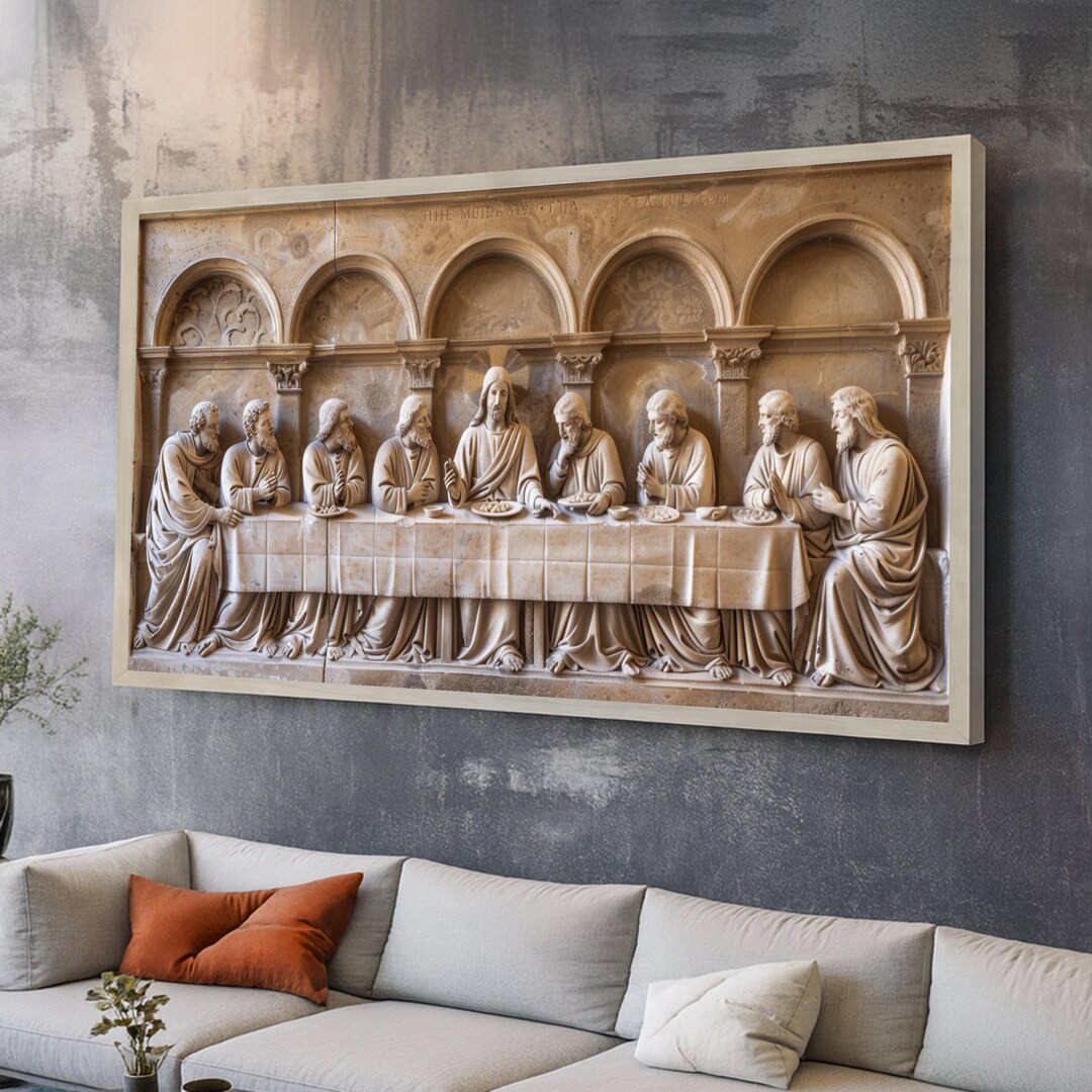 The Last Supper Stone Relief Canvas Wall Art, Religious Christian Decor ...
