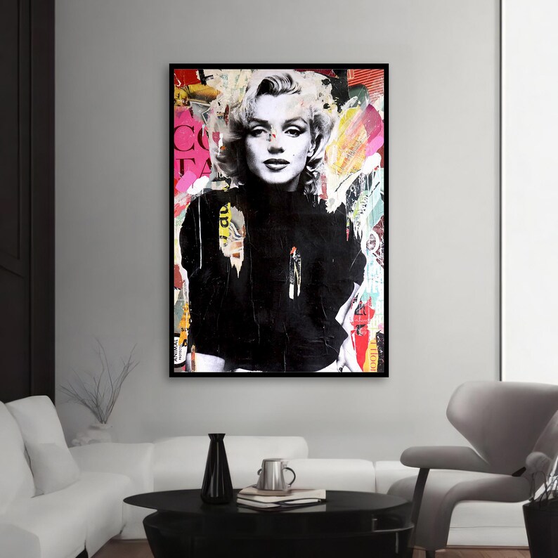 Marilyn Monroe Collage Art - Colorful Mixed Media Portrait, Pop Art Wall Decor, Unique Modern ...