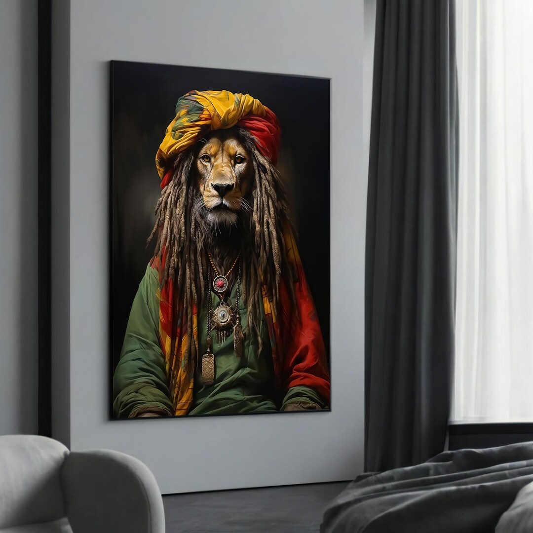 Regal Lion in Vibrant Rasta Attire Canvas Painting: an Inspirational ...