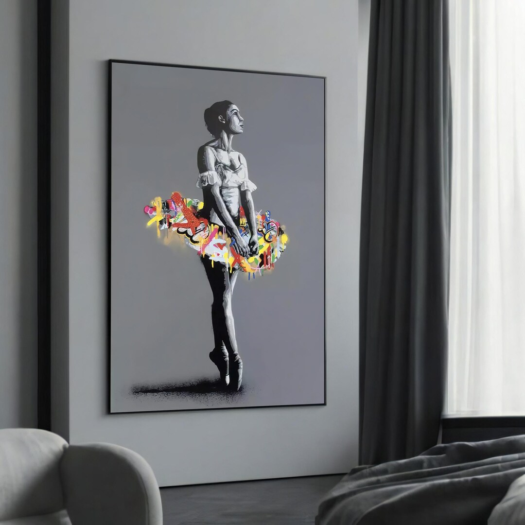 Ballerina With Graffiti Accents Canvas Painting - A Modern Street Art ...