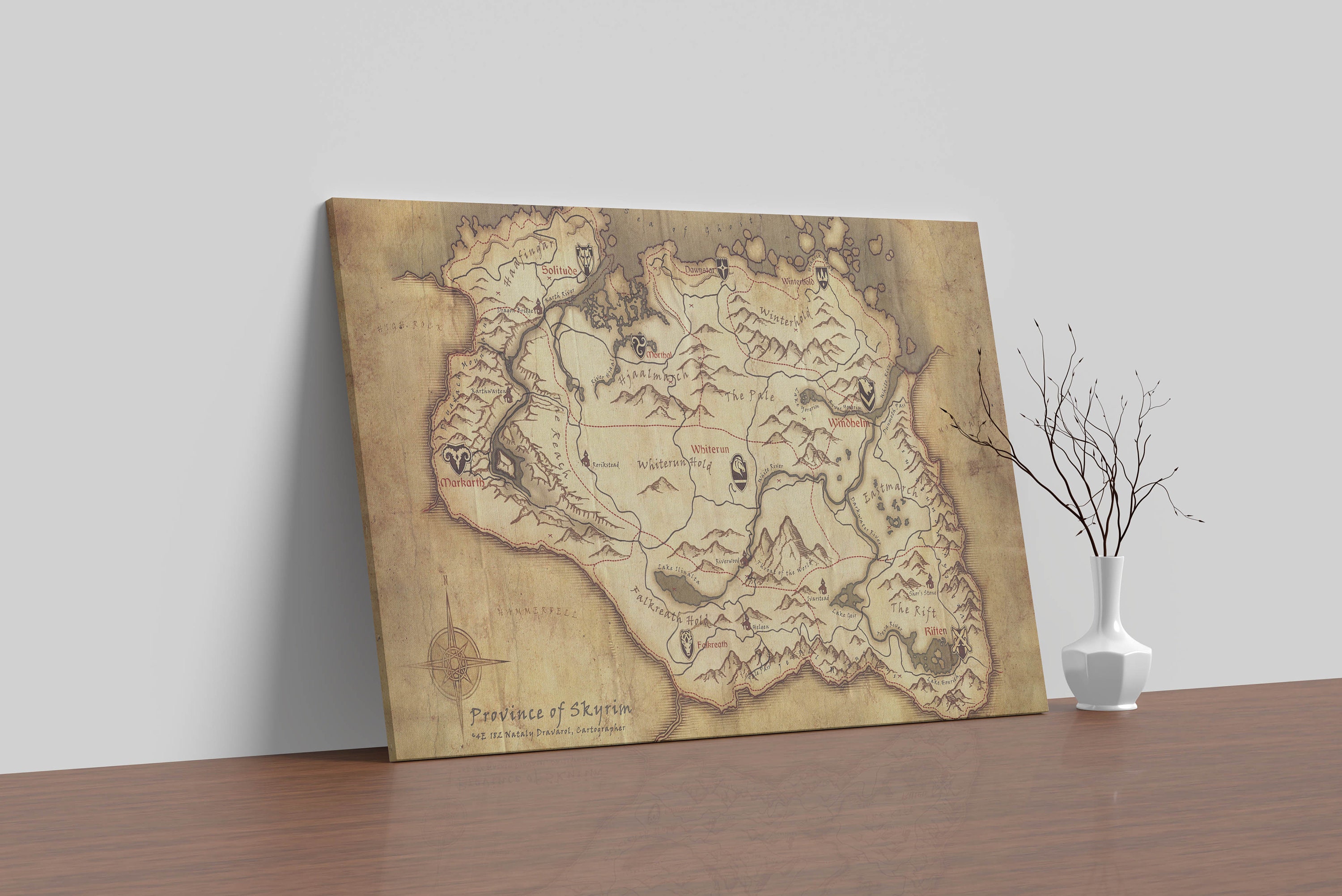 Skyrim Map Print, the Elder Scrolls Map, Map of Tamriel Canvas ...