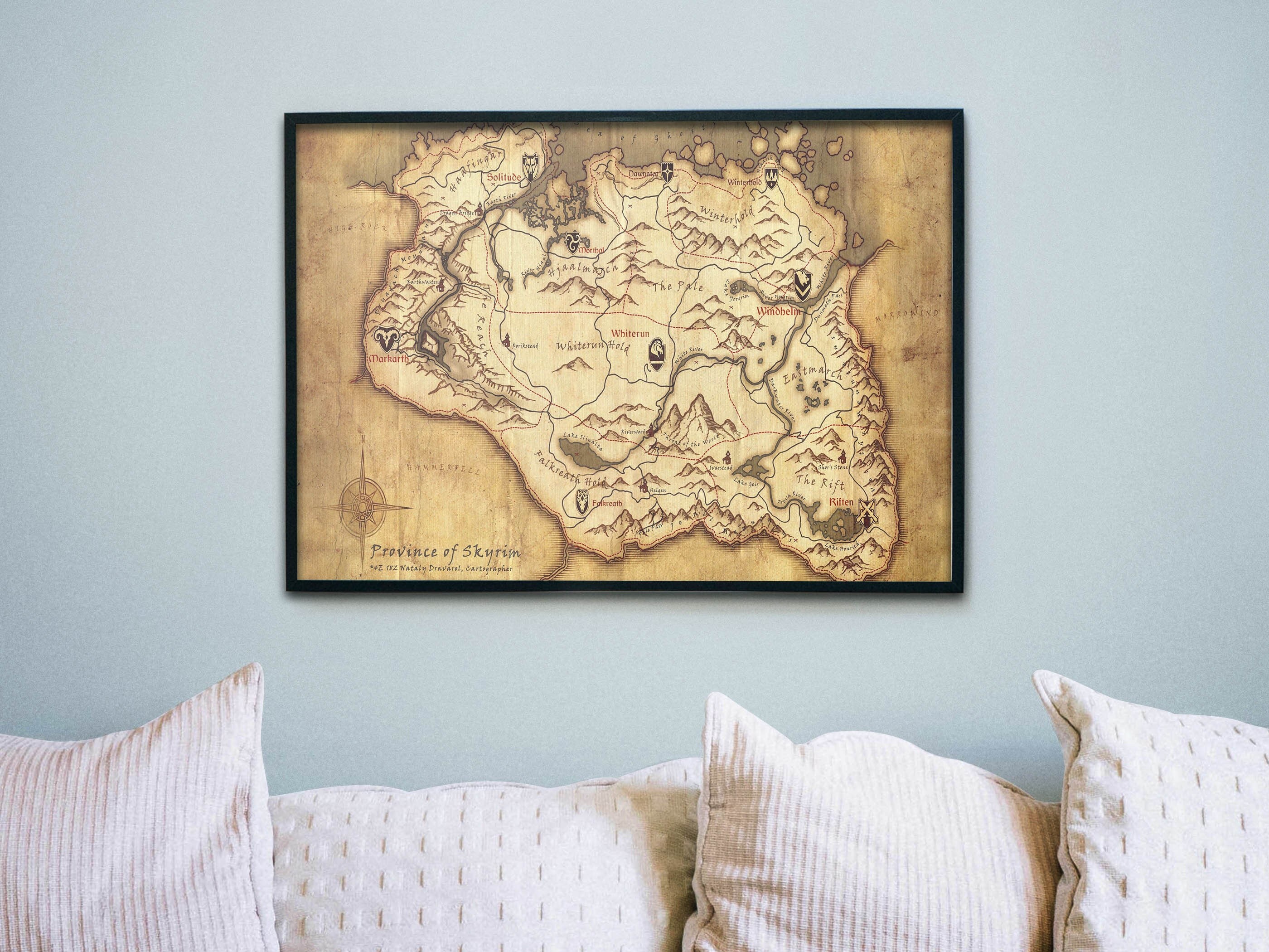 Skyrim Map Print, the Elder Scrolls Map, Map of Tamriel Canvas ...