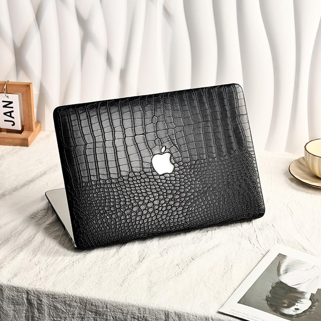 Black Crocodile Texture Leather MacBook Case for M4 Air 13 A3240 Air 15 ...