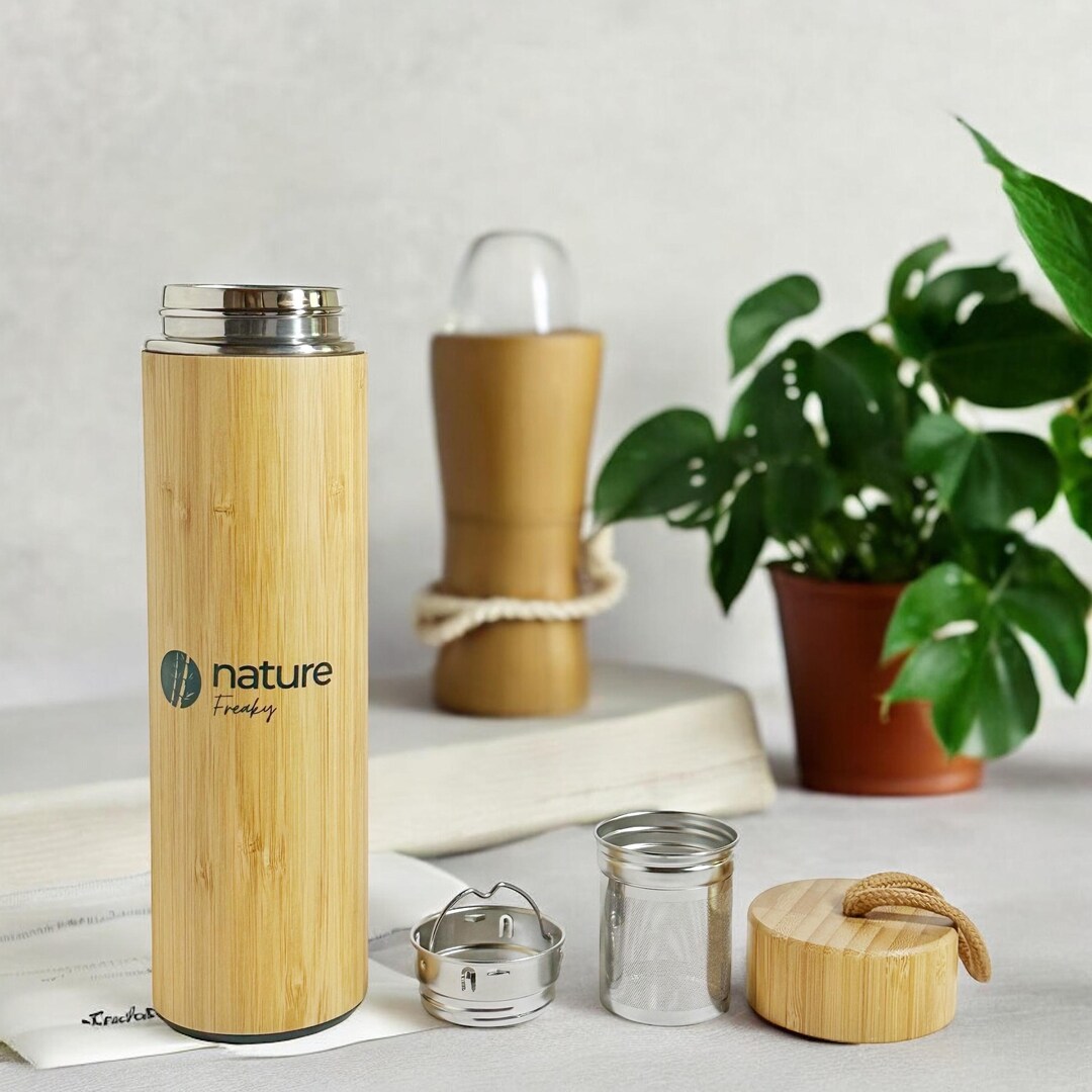 Eco-friendly Bamboo Bottle, Leakproof Thermos Flask—minimalist, Organic ...