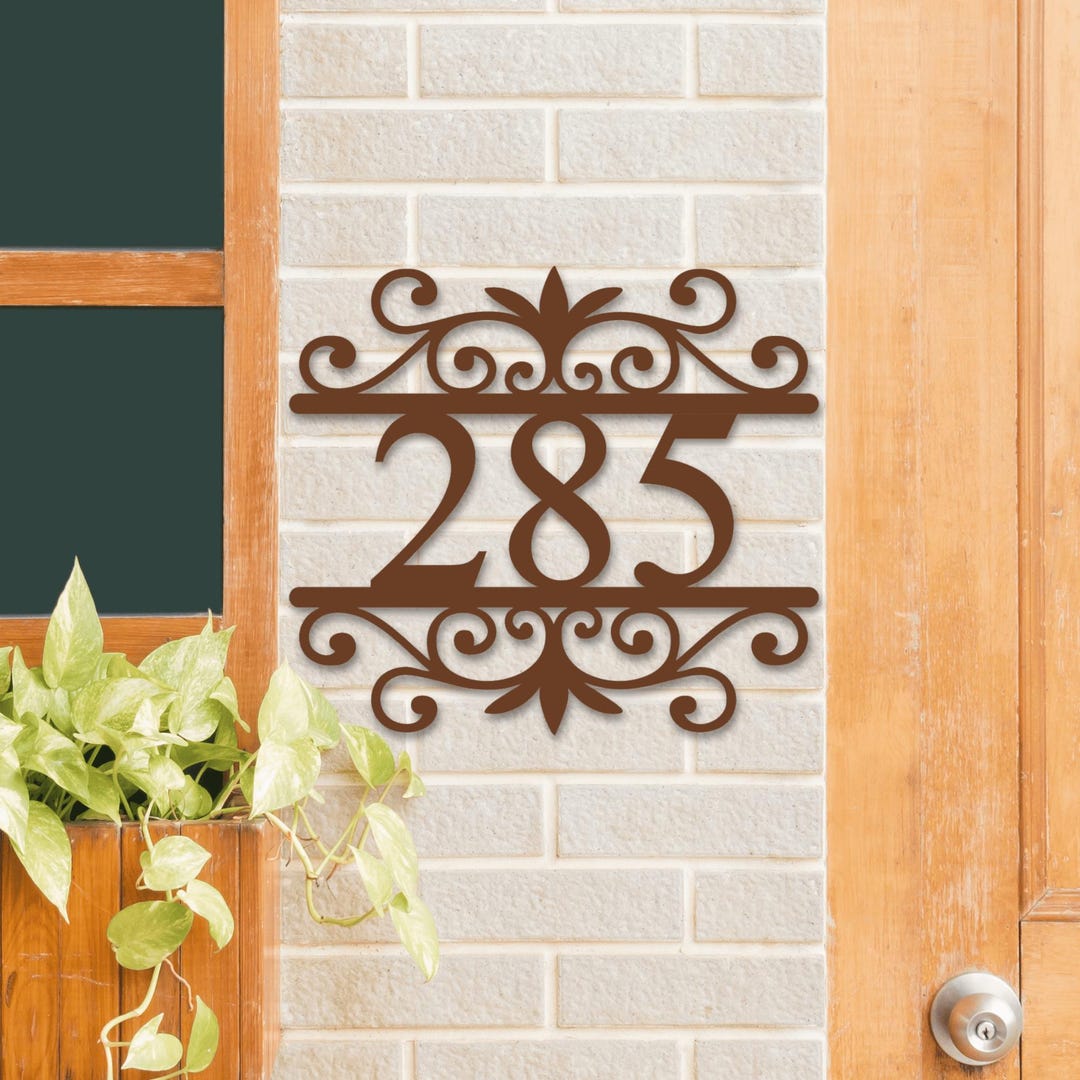 Scroll House Number Sign, Metal Address Sign, Custom Metal House ...