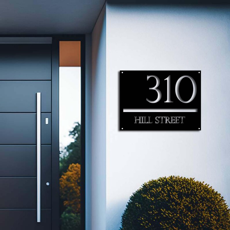 Modern House Number Sign With Street Name, Custom Metal Home Sign ...