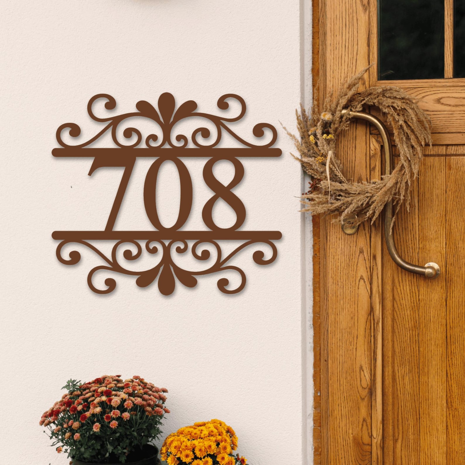 Custom Metal Address Sign: Scroll House Number - Etsy