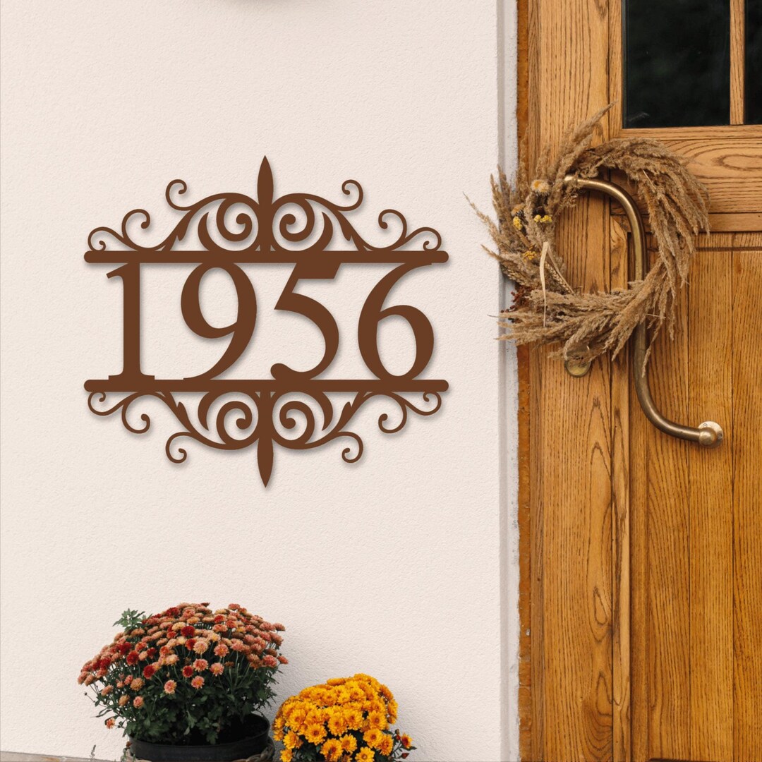 Scroll House Number Sign, Metal Address Sign, Custom Metal House ...