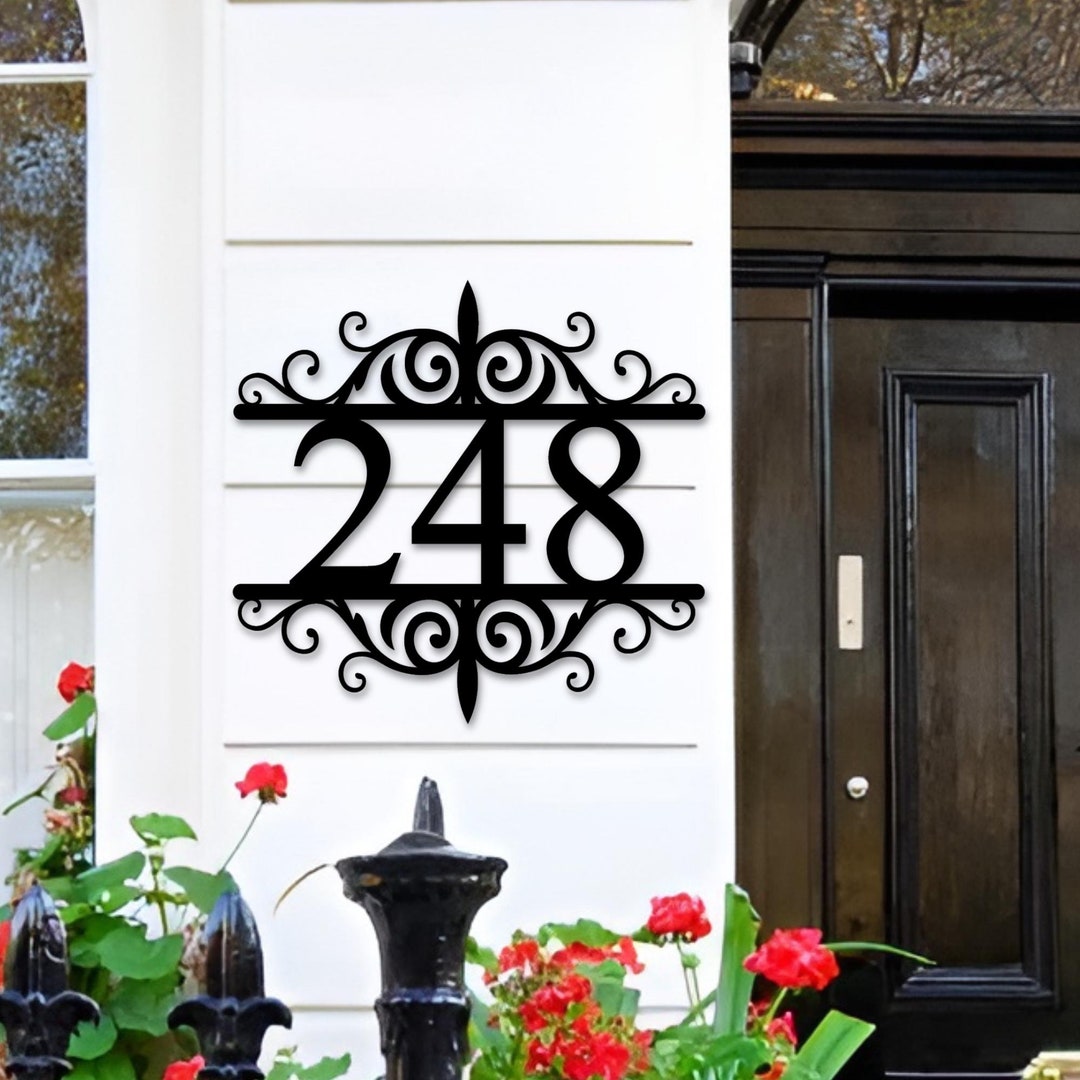 Scroll House Number Sign, Metal Address Sign, Custom Metal House ...