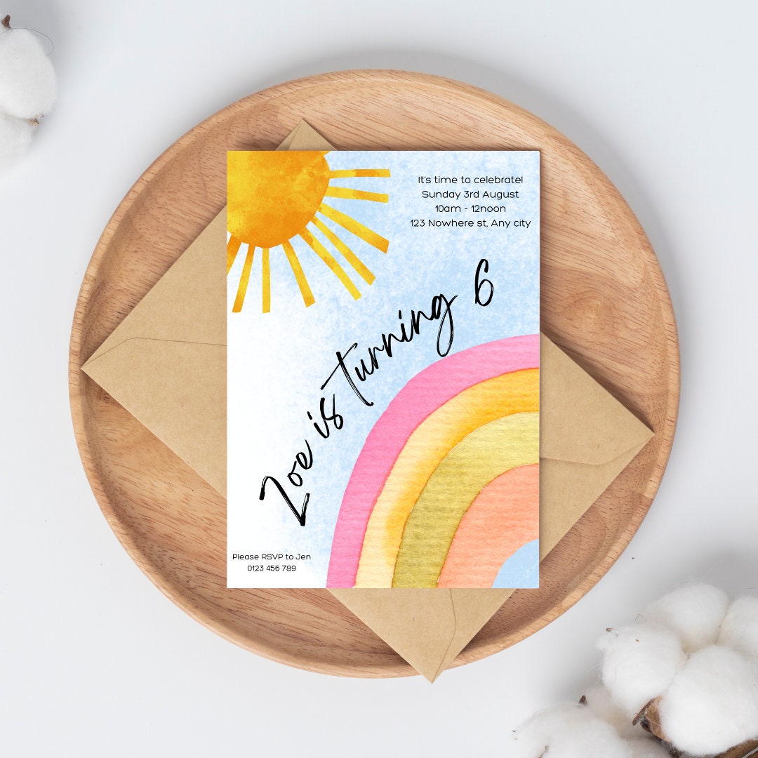Watercolor Rainbow Party Invitation - Etsy
