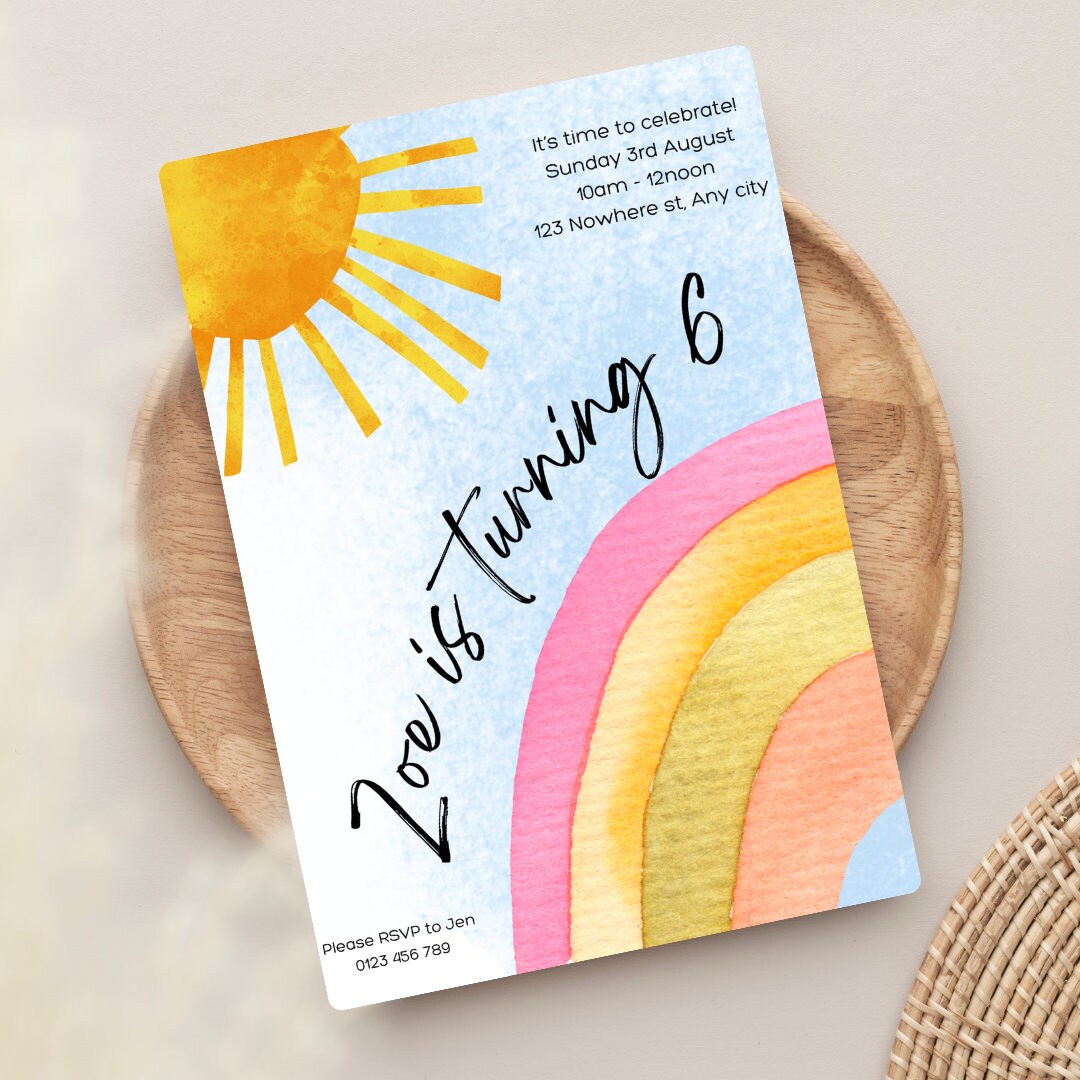 Watercolor Rainbow Party Invitation - Etsy