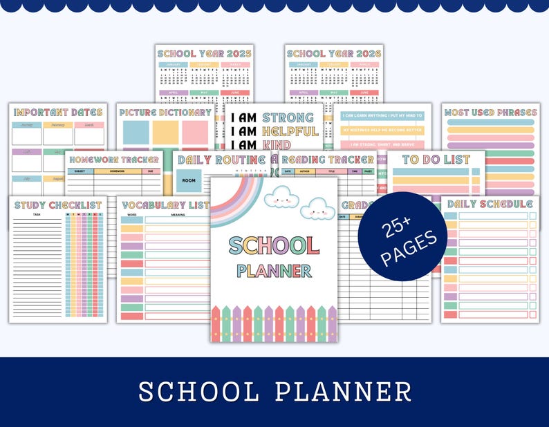Editable School Planner for Kids 2025-2026, Printable Study Planner ...