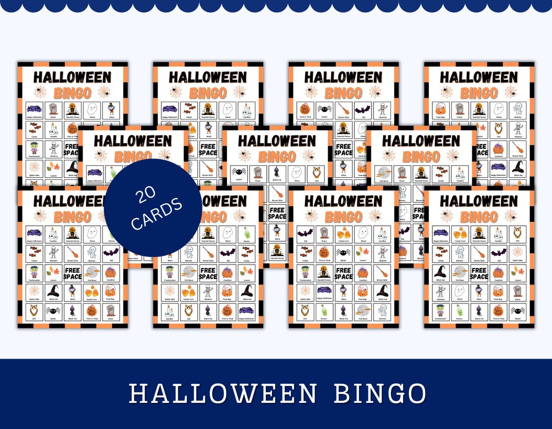 Halloween Bingo Game for Kids | 20 Unique Printable Cards | Fun Party ...