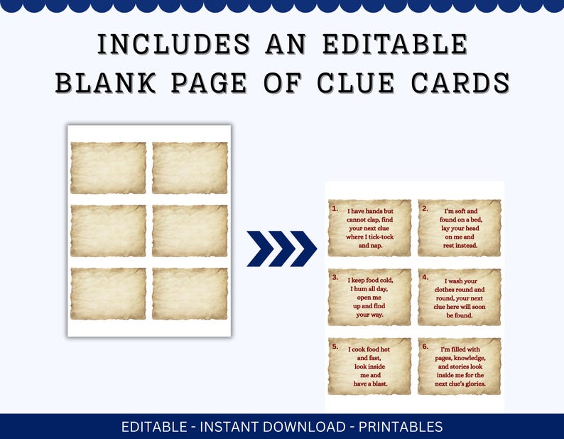 Printable Treasure Hunt Game | 30 Fun Clue Cards for Indoor & Outdoor ...