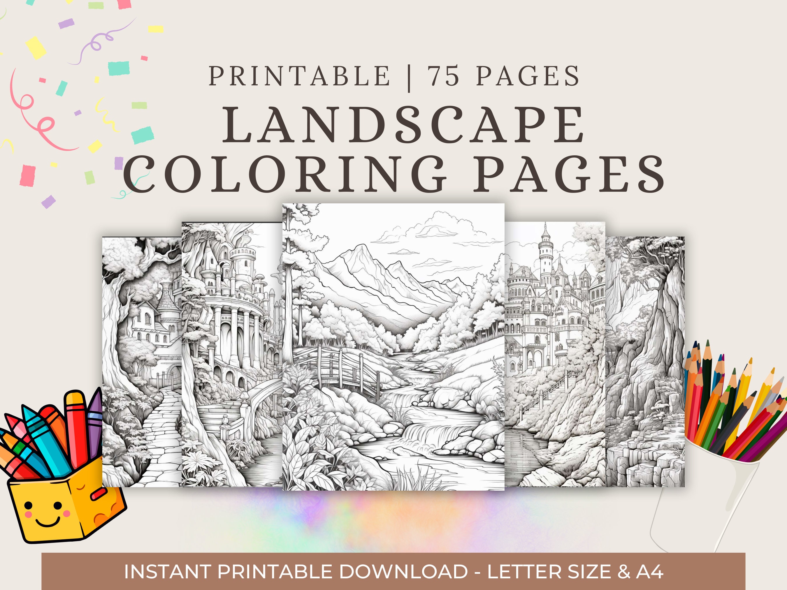 75 Landscape Coloring Pages for Kids Printable, Relaxing View, Nature ...