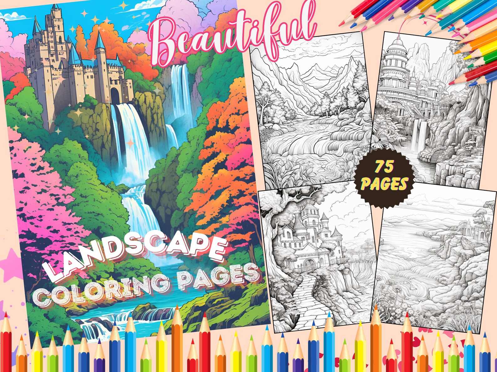 75 Landscape Coloring Pages for Kids Printable, Relaxing View, Nature ...