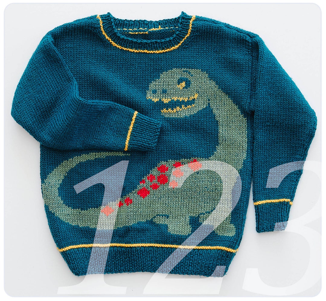 Dinosaur Children's Sweater Knitting Pattern for 4 to 10 Year Old ...