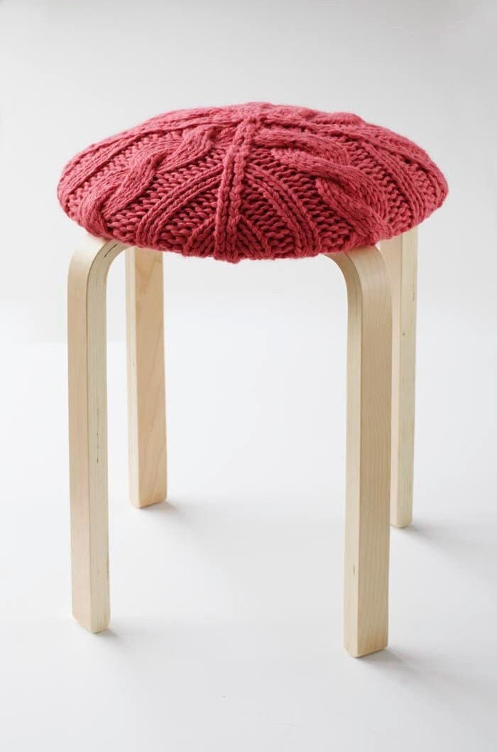 Knitting Instruction Stool Cover With Cables Knit. Upcycling Your Chair ...