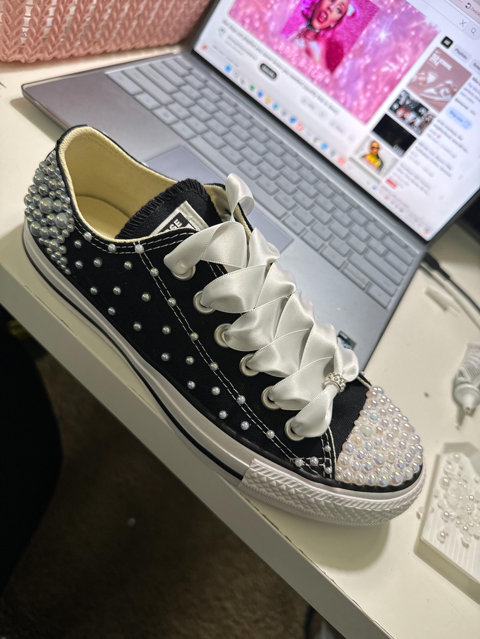 Wedding Converse for Bride, Bride Shoes, Pearls or Crystals, Genuine ...