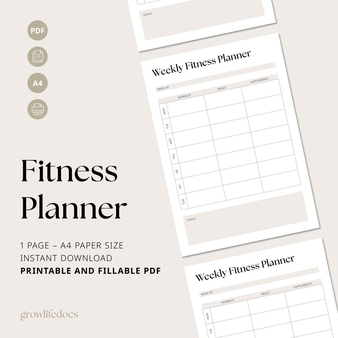 Weekly Fitness Planner Printable | Fillable PDF, Habit Tracker ...