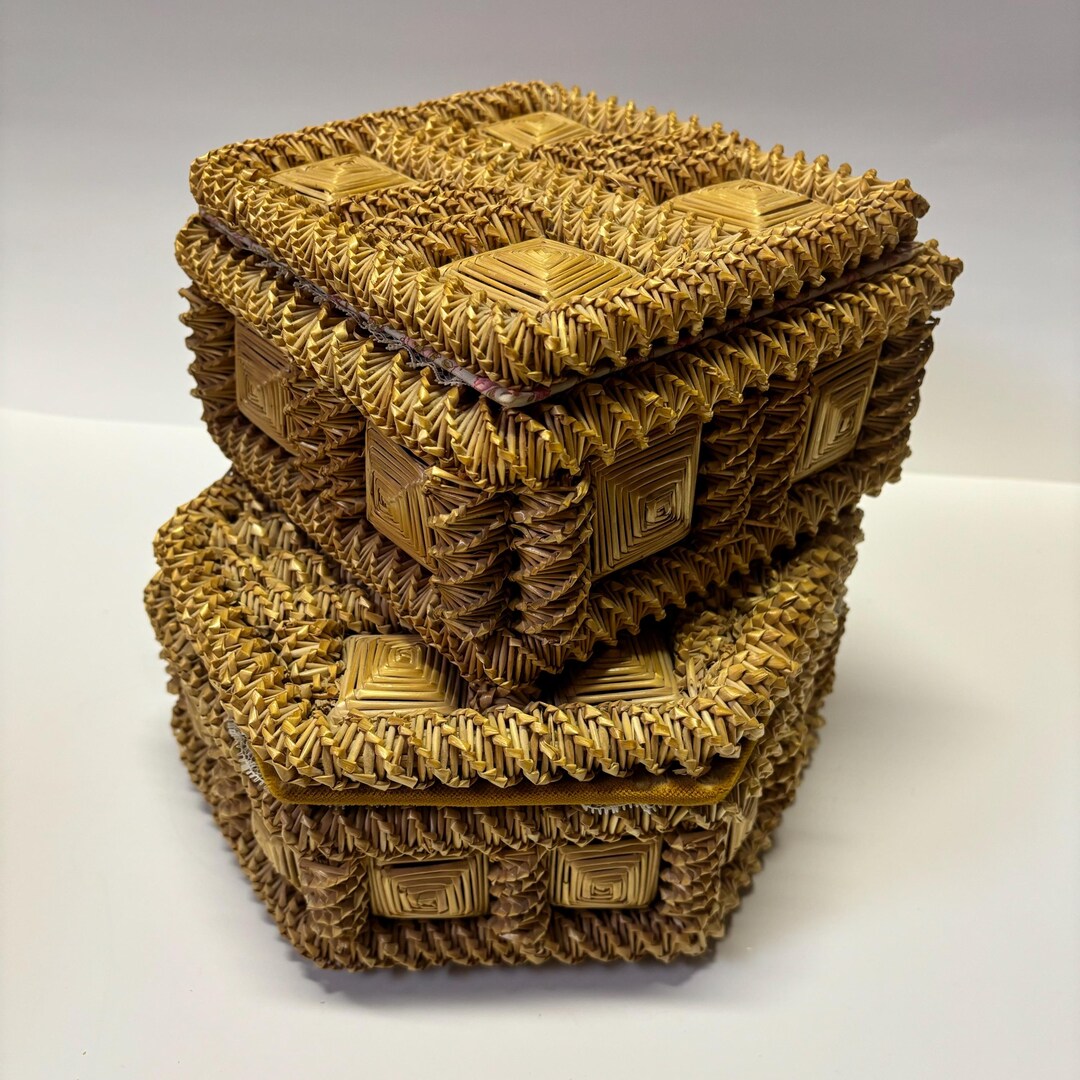 Vintage Decorative Handmade Woven Straw Jewelry Storage Boxes - You ...