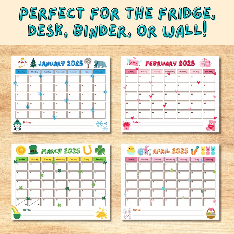 Cute Kids School Yearly Calendar Printable 2025, Organizer Template ...