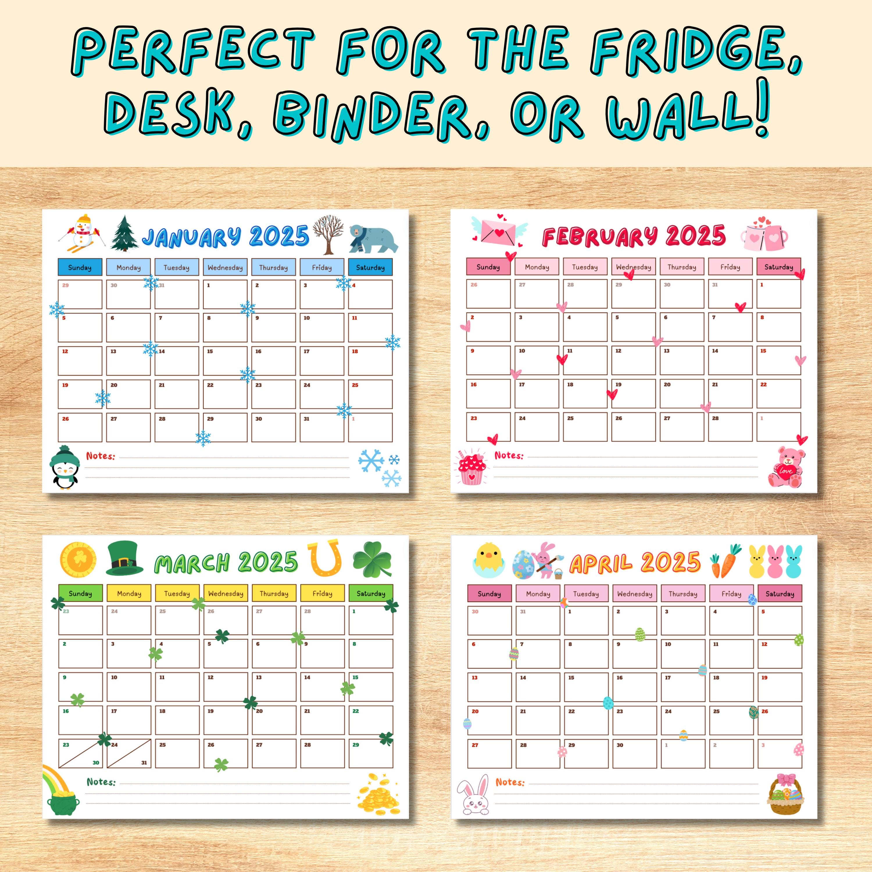 Cute Kids School Yearly Calendar Printable 2025, Organizer Template ...