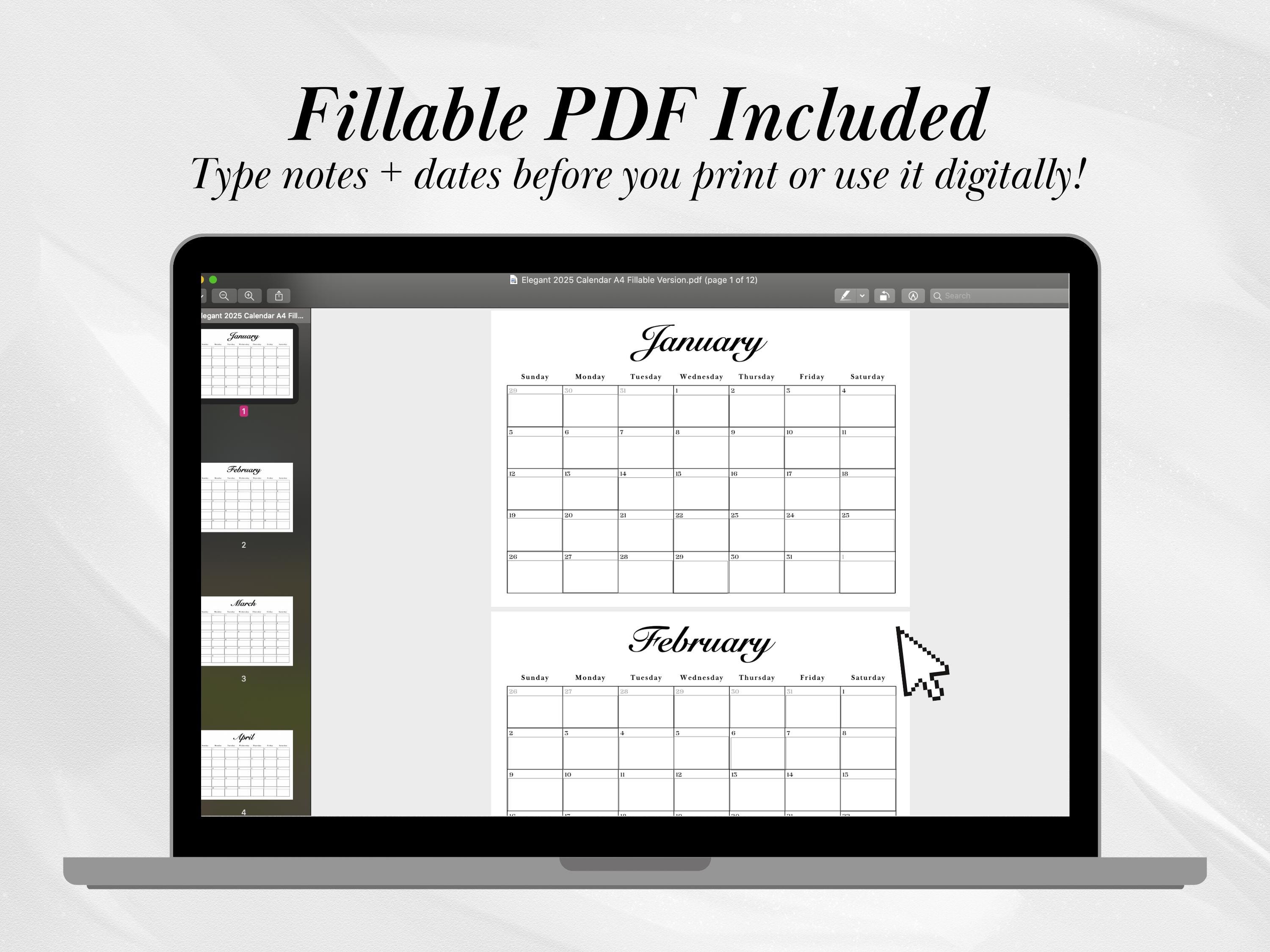 2025 Printable Calendar PDF Minimalistic Design, Monthly Editable Desk ...
