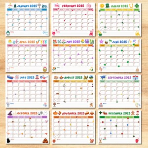 Cute Kids School Yearly Calendar Printable 2025, Organizer Template ...