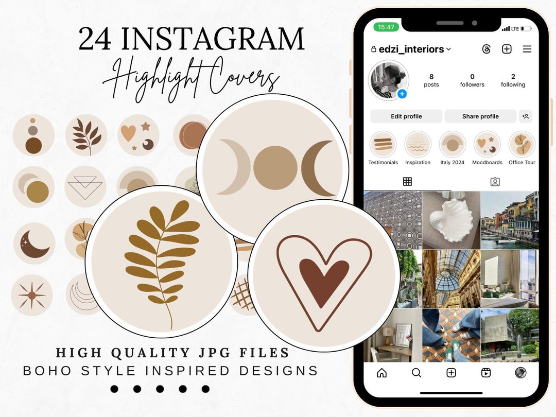24 Boho Insta Highlight Covers Pastel Brown Color IG Story Icons Fun ...