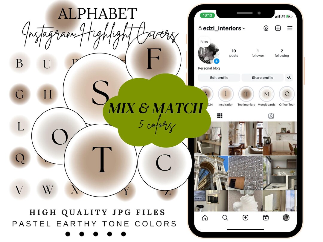 Alphabet Instagram Highlight Cover Solid Color Story Icon Pastel Earth ...