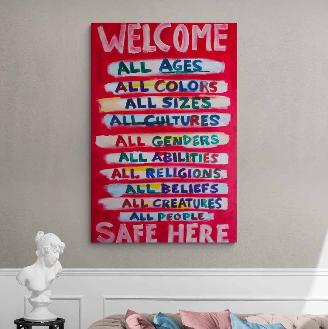 Entryway Welcome Sign Class Room Decor Canvas Print Diversity Wall Art ...
