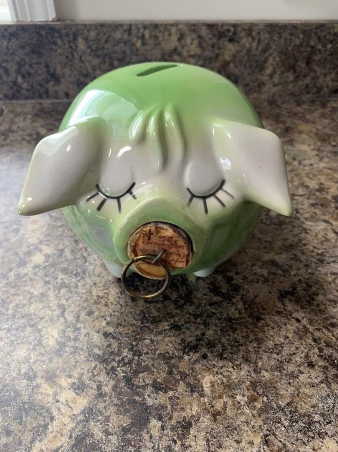 Vintage Green Hull Pottery Corky Pig Original Cork and Ring Piggy Bank ...
