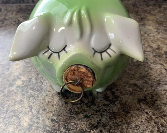 Vintage Green Hull Pottery Corky Pig Original Cork and Ring Piggy Bank ...