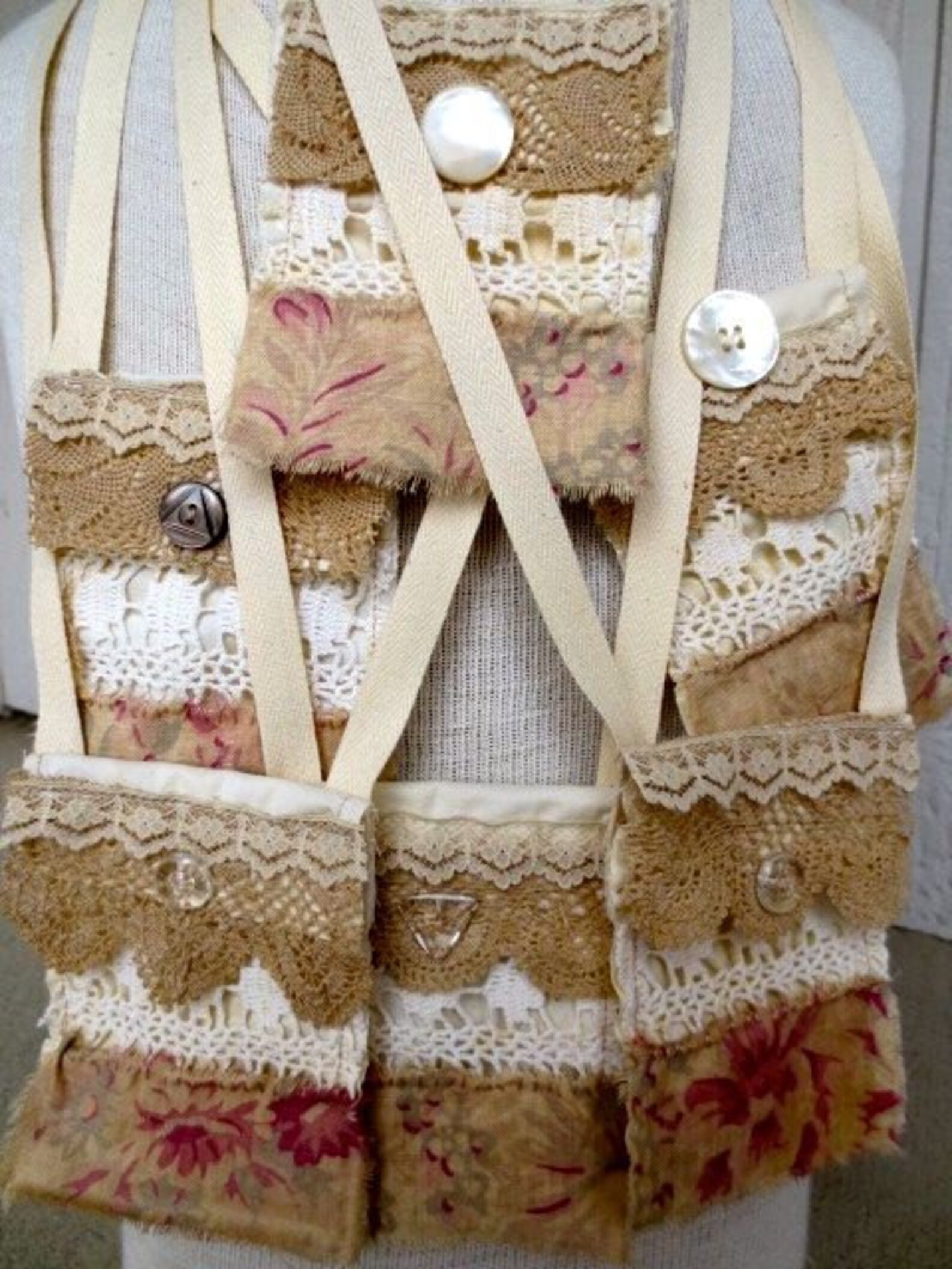 Vintage Slow Stitch Fabric Pouch Snippet Necklaces, Textile Jewelry ...