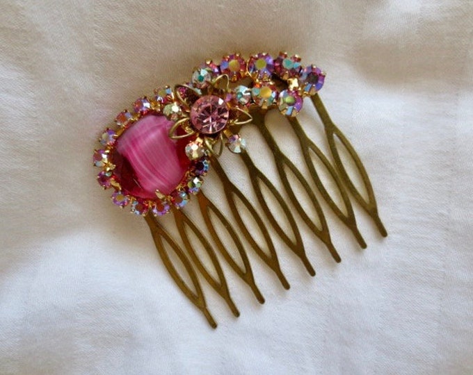 Pink Vintage Rhinestone Hair Comb, Wedding Bridal Bridesmaid Hair ...