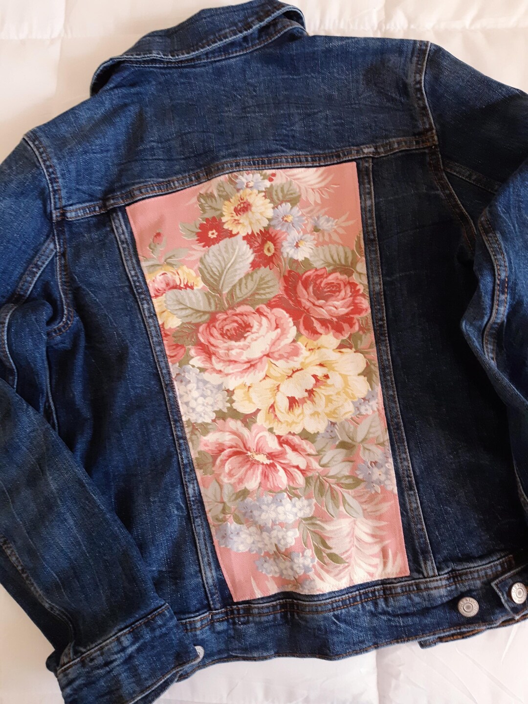 Womens Indigo Blue Classic Old Navy Denim Jacket Upcycled With Vintage ...