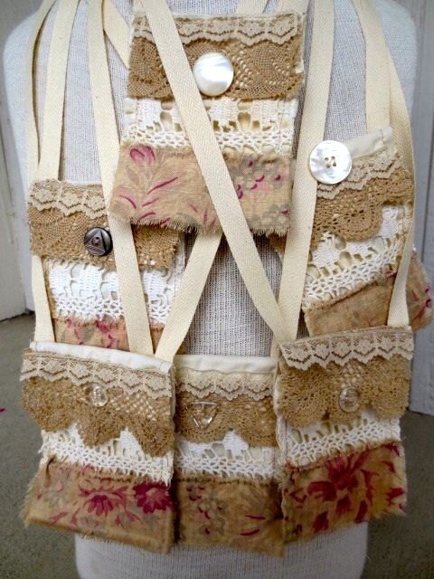 Vintage Slow Stitch Fabric Pouch Snippet Necklaces, Textile Jewelry ...