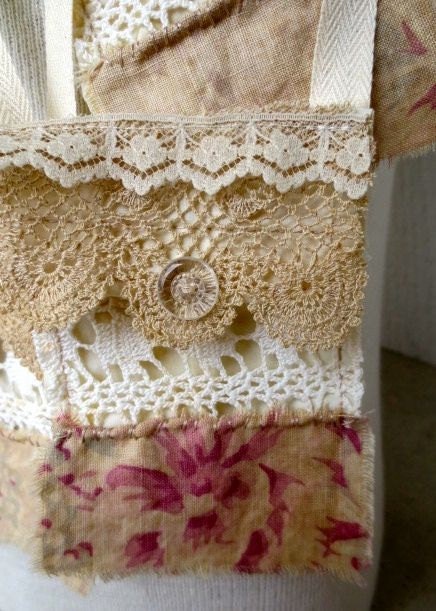 Vintage Slow Stitch Fabric Pouch Snippet Necklaces, Textile Jewelry ...