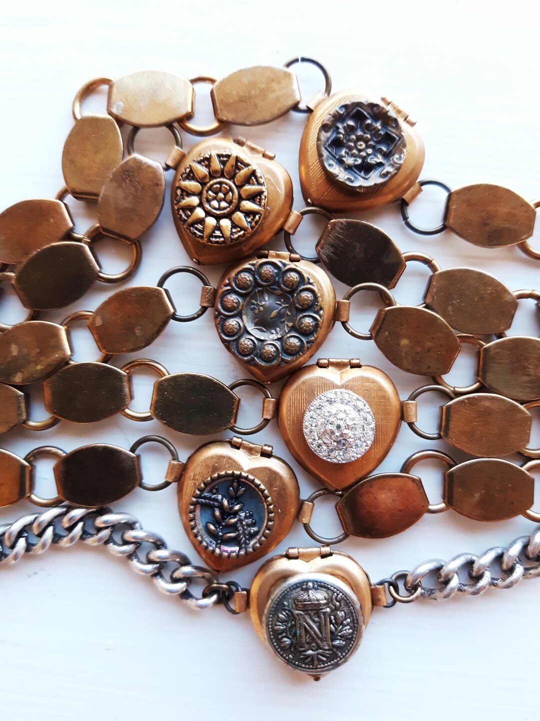 Vintage Heart Charm Locket Bracelet With Antique French Buttons, Gift ...