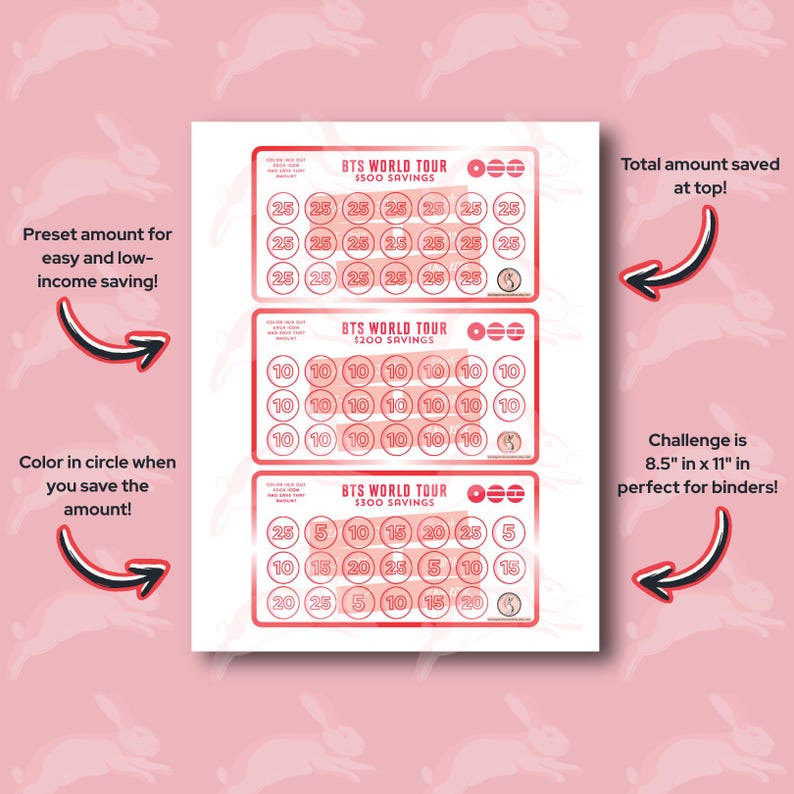 BTS Concert Savings Challenge | ARMY A6 Tracker & Envelope (digital ...