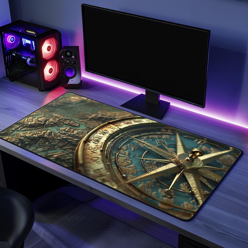 Large Antique Compass Desk Mat & Mouse Pad – Office Laptop Computer ...
