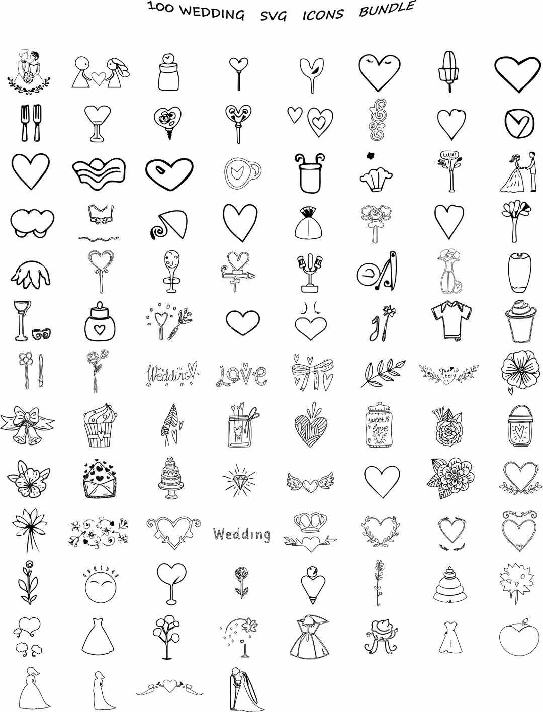 100 Wedding SVG Icon Bundle | Digital Download for Invitations, Crafts ...